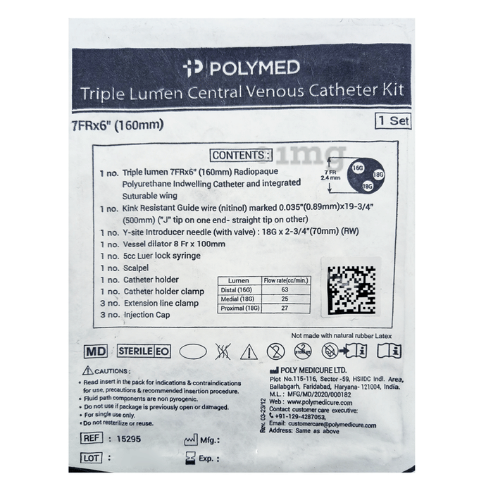 Poly Medicure Triple Lumen Central Venous Catheter Kit 160mm: Buy ...