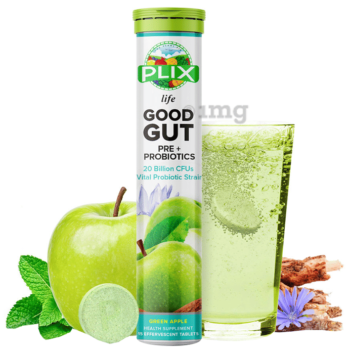 Plix Good Gut Pre + Probiotics Effervescent Tablet Green Apple: Buy ...