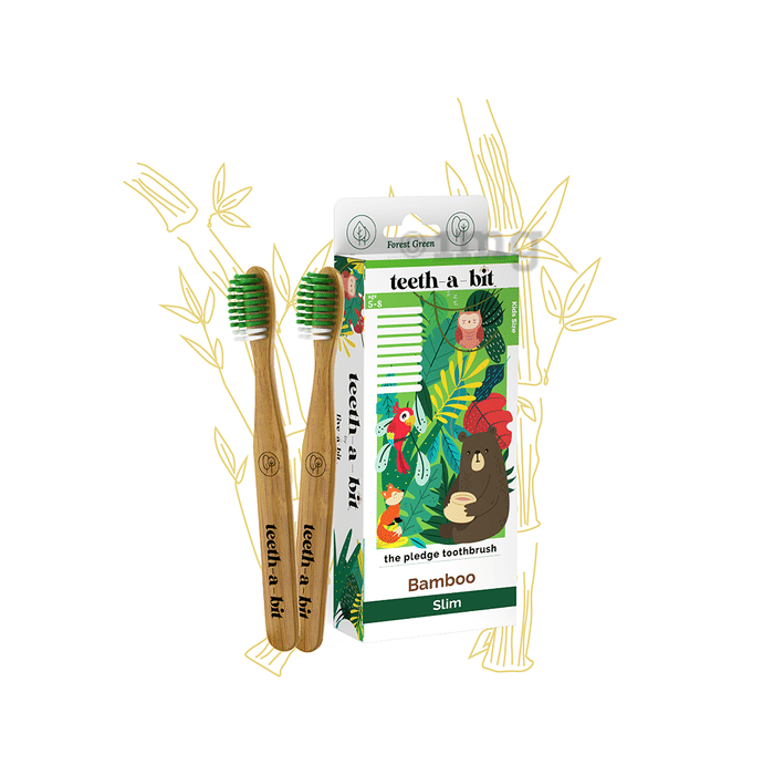 Teeth-A-Bit The Pledge Bamboo Toothbrush (5-8 Yrs) Slim Forest Green ...