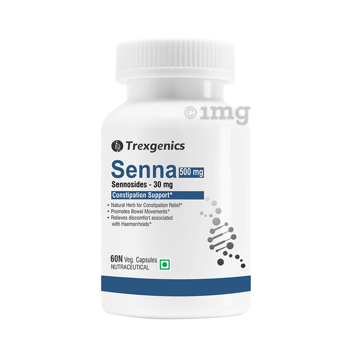 Trexgenics Senna 500mg Sennosides 30mg Constipation Support Veg Capsule ...